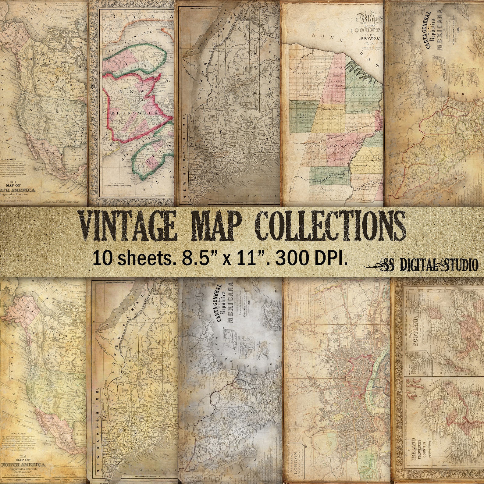 Grunge Steampunk Antique Vintage Map Digital Paperjunk - Etsy