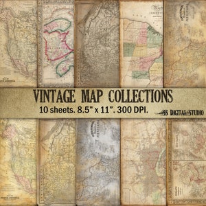 Grunge, Steampunk, Antique, Vintage, Map, Digital Paper,junk Journal ...