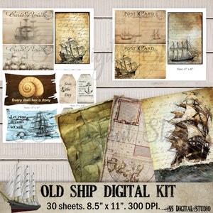 Nautical, Old Ship, Junk Journal Kit, Vintage, Journal, Map, Sea Ship ...