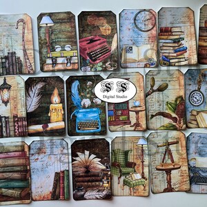 24 Book Themed Tags, Loaded Pocket Tags, Junk Journal Kit, Ephemera ...