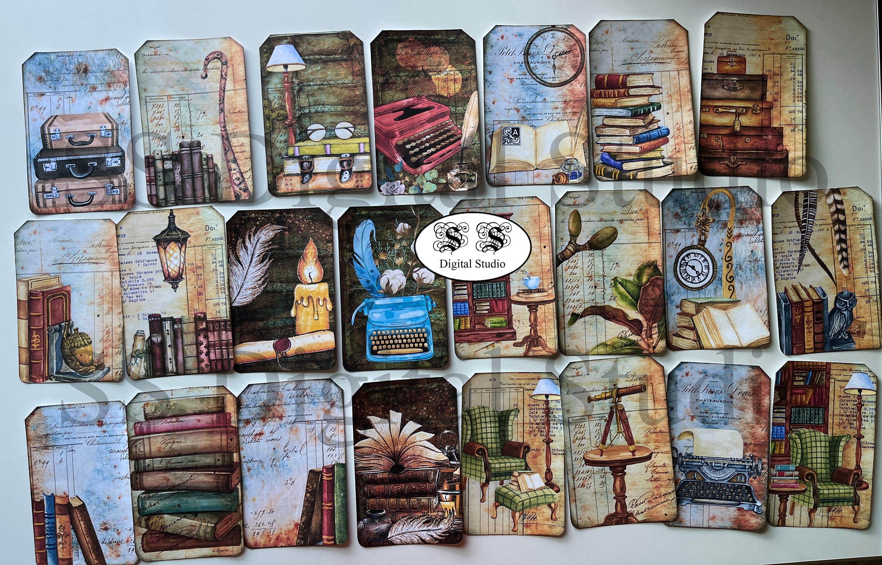 24 Book Themed Tags Loaded Pocket Tags Junk Journal Kit - Etsy
