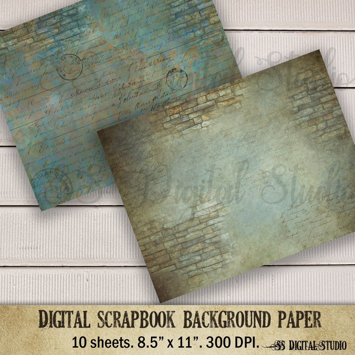 Landscape Script Digital Paper Pack: Mixed Media Printable (10 Sheets ...