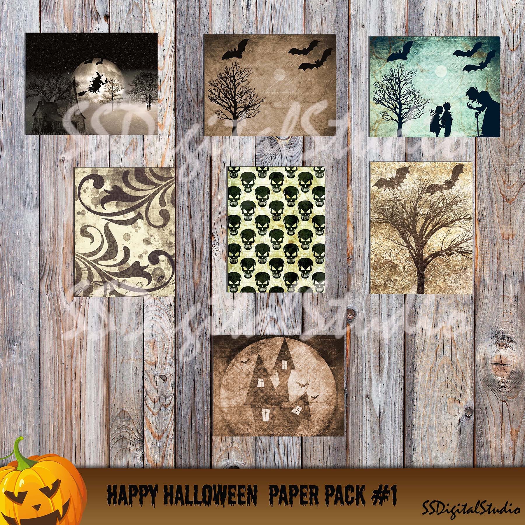 Halloween Digital Paper Pack: Skull, Haunted House Backgrounds (digital ...