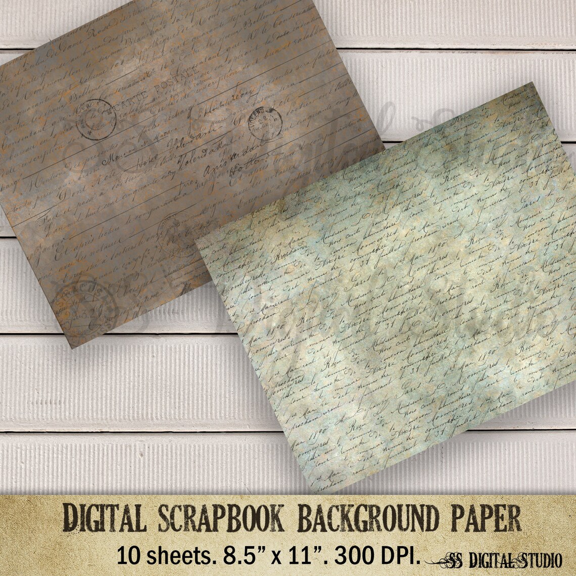 Landscape Script Digital Paper Pack: Mixed Media Printable (10 Sheets ...
