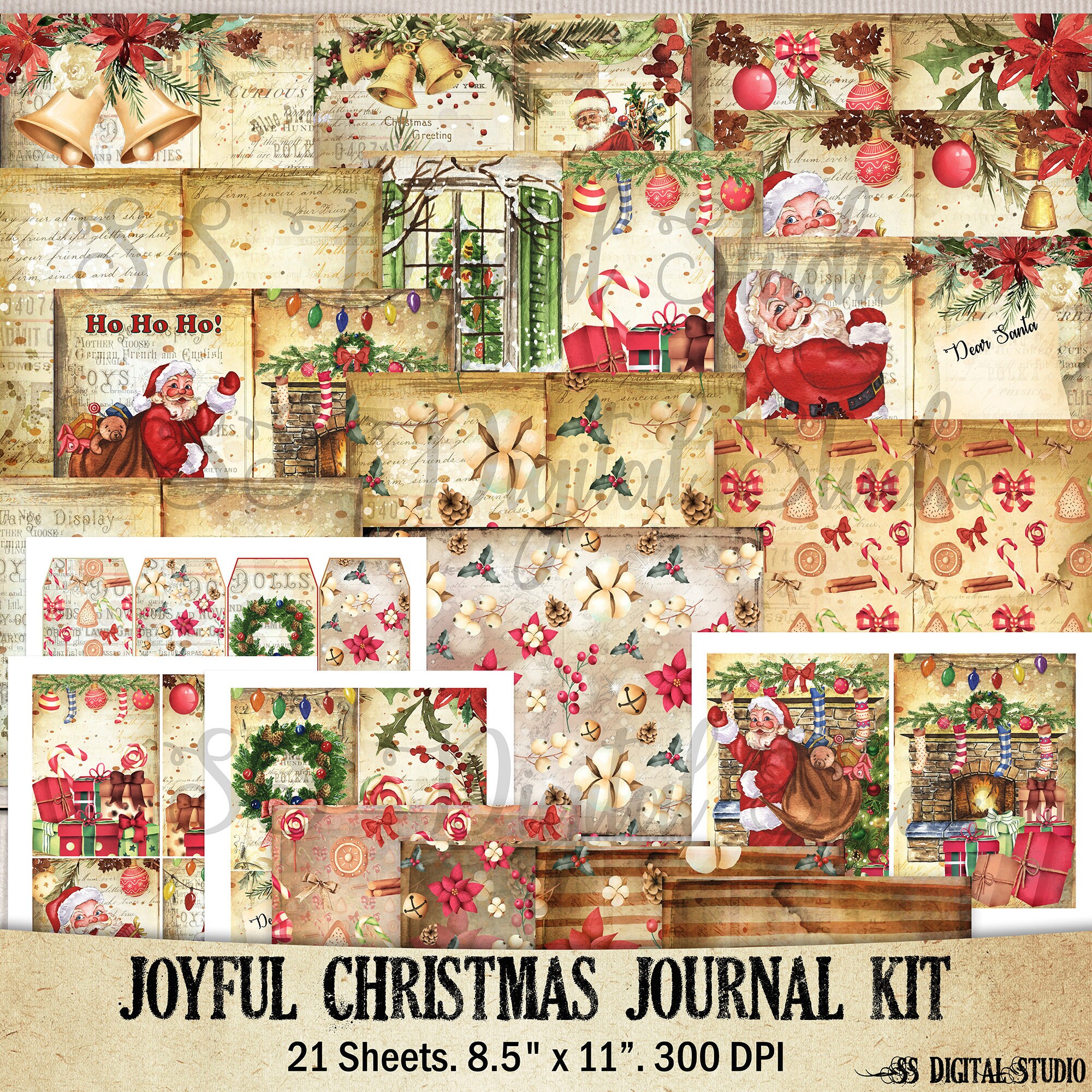 Santa Cute Joyful Charming Journal Page Christmas Journal | Etsy