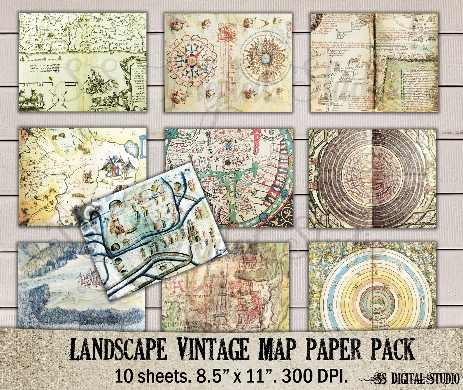 Vintage Digital Paper Map Antique Paper Card Making Back - Etsy