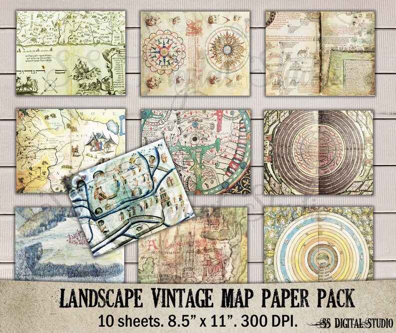 Vintage Digital Paper Map Antique Paper Card Making Back - Etsy