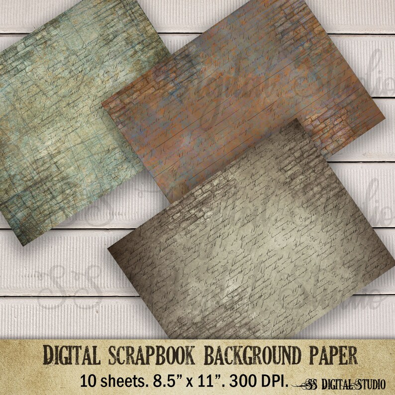 Landscape Script Digital Paper Pack: Mixed Media Printable (10 Sheets ...