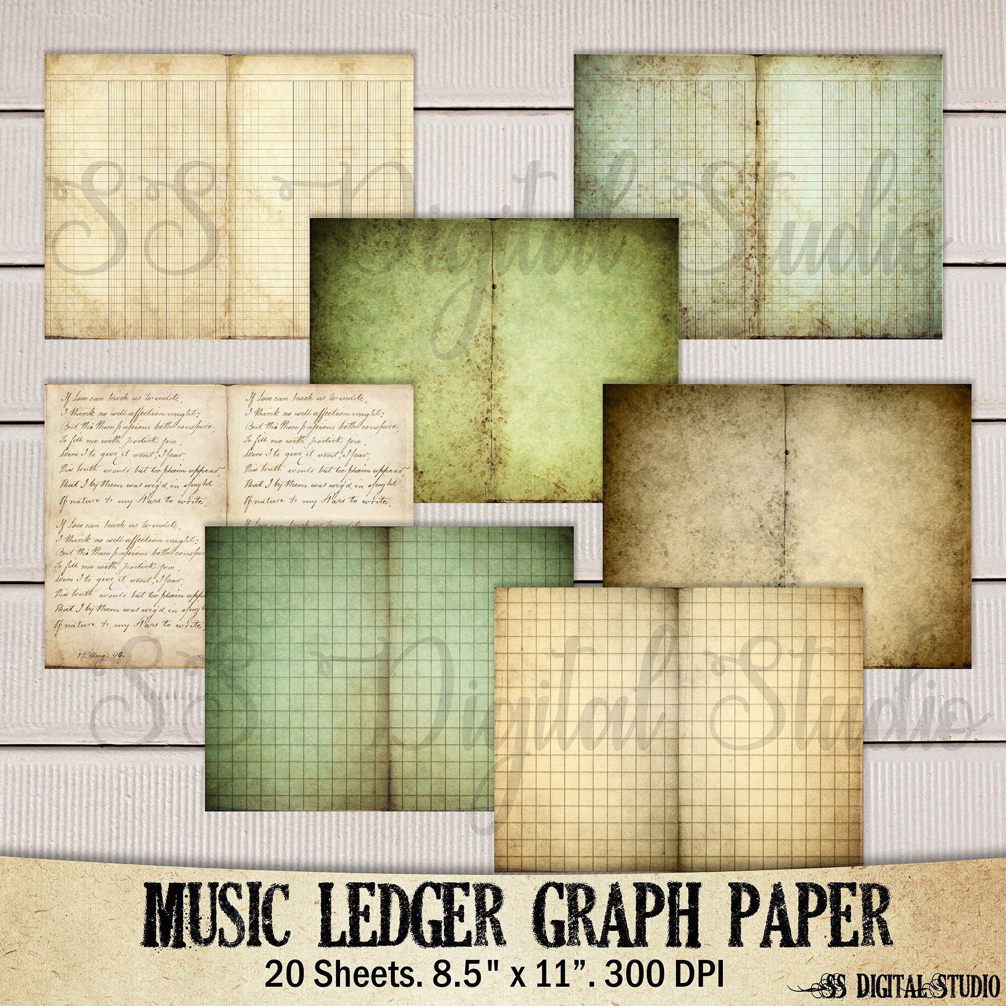 Old Sheet Music Ledger Graph Printable Paper Junk Journal | Etsy