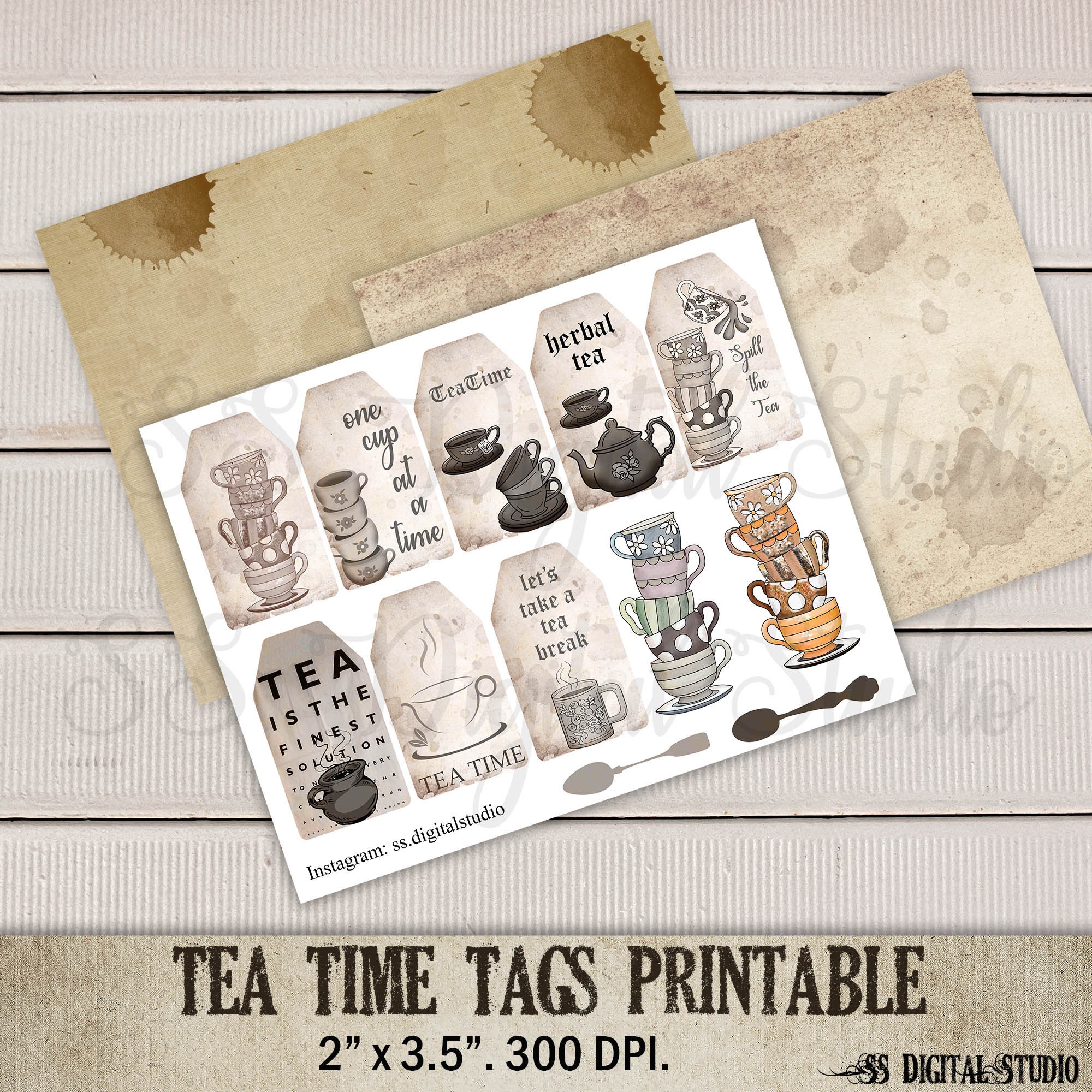 Tea Time Tag Ephemera Tags Digital Gift Tags Printable - Etsy