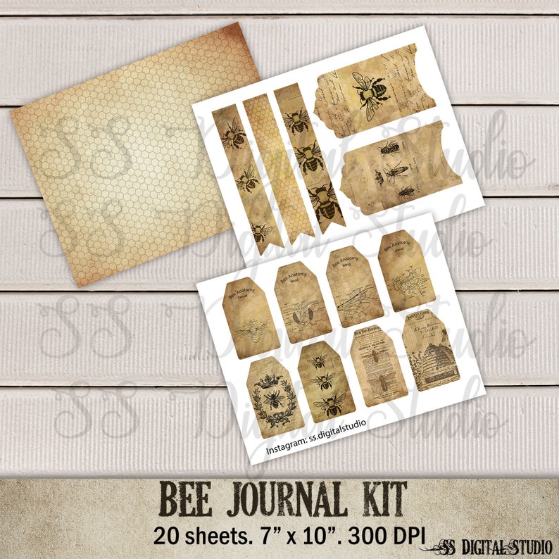 Vintage Bee Journal Kit: Printable Ephemera, Collage Paper (digital ...