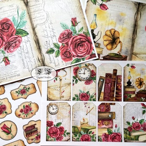 Red Roses Antique Journal Page Journal Kit Vintage - Etsy