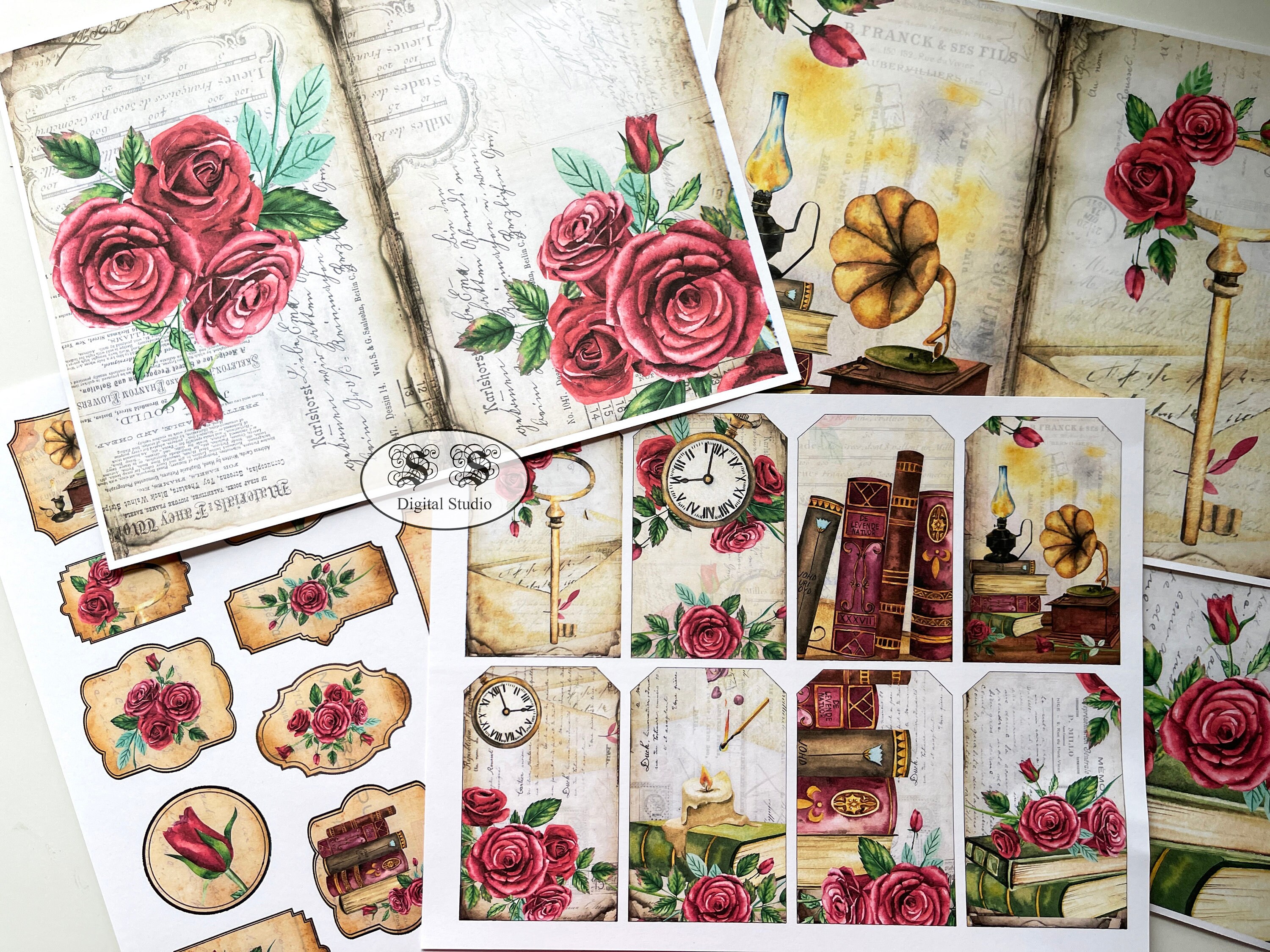 Red Roses Antique Journal Page Journal Kit Vintage - Etsy