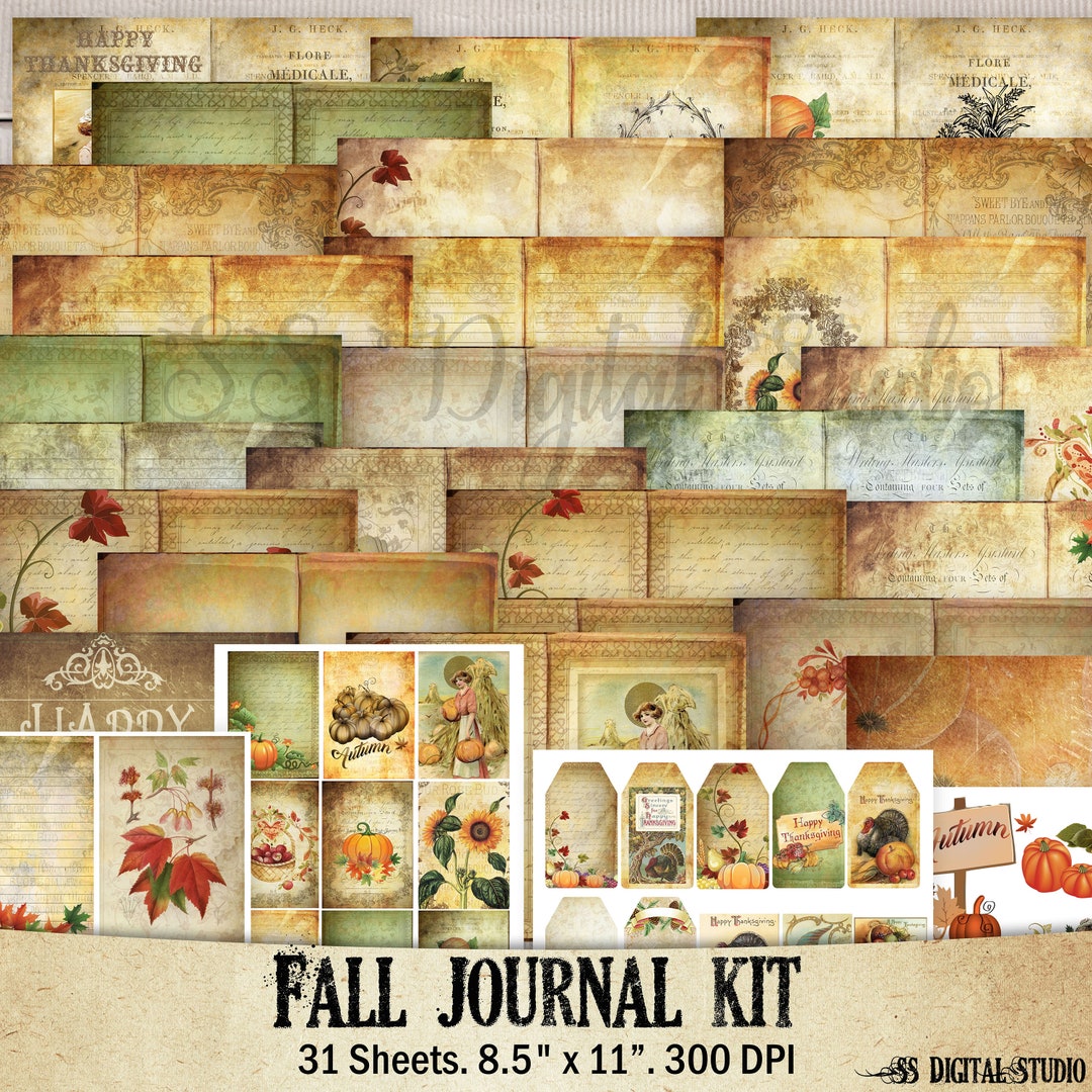 Fall Journal Kit, Autumn Junk Journal Kit, Printable Vintage Ephemera ...