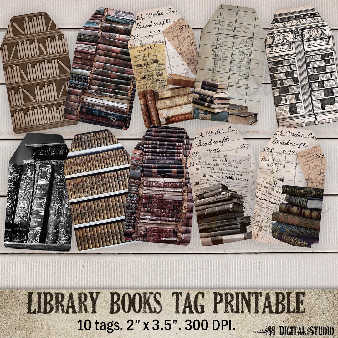 Book, Library Card, Ephemera Tags, Digital Gift Tags, Printable Tags ...