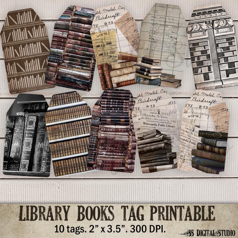 Book Library Card Ephemera Tags Digital Gift Tags - Etsy