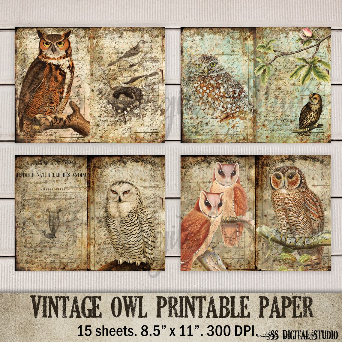 Vintage Owl Printable Paper Woodland Journal Paper | Etsy