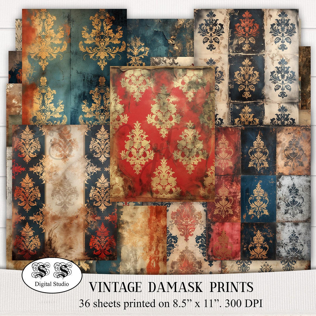 Printable Vintage Damask Grunge Scrapbook Paper - Instant Download - Etsy