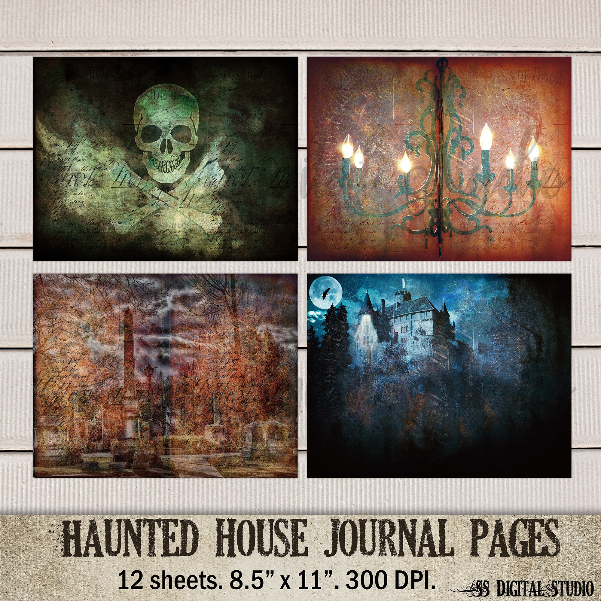 12 Haunted House Halloween Paper Pack Skull Background | Etsy