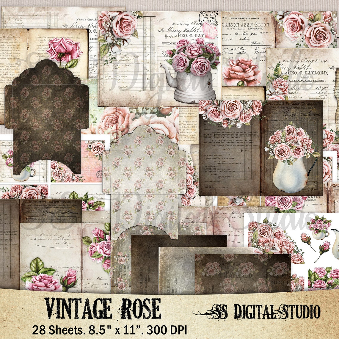 Vintage Roses Antique journal page journal kit vintage | Etsy