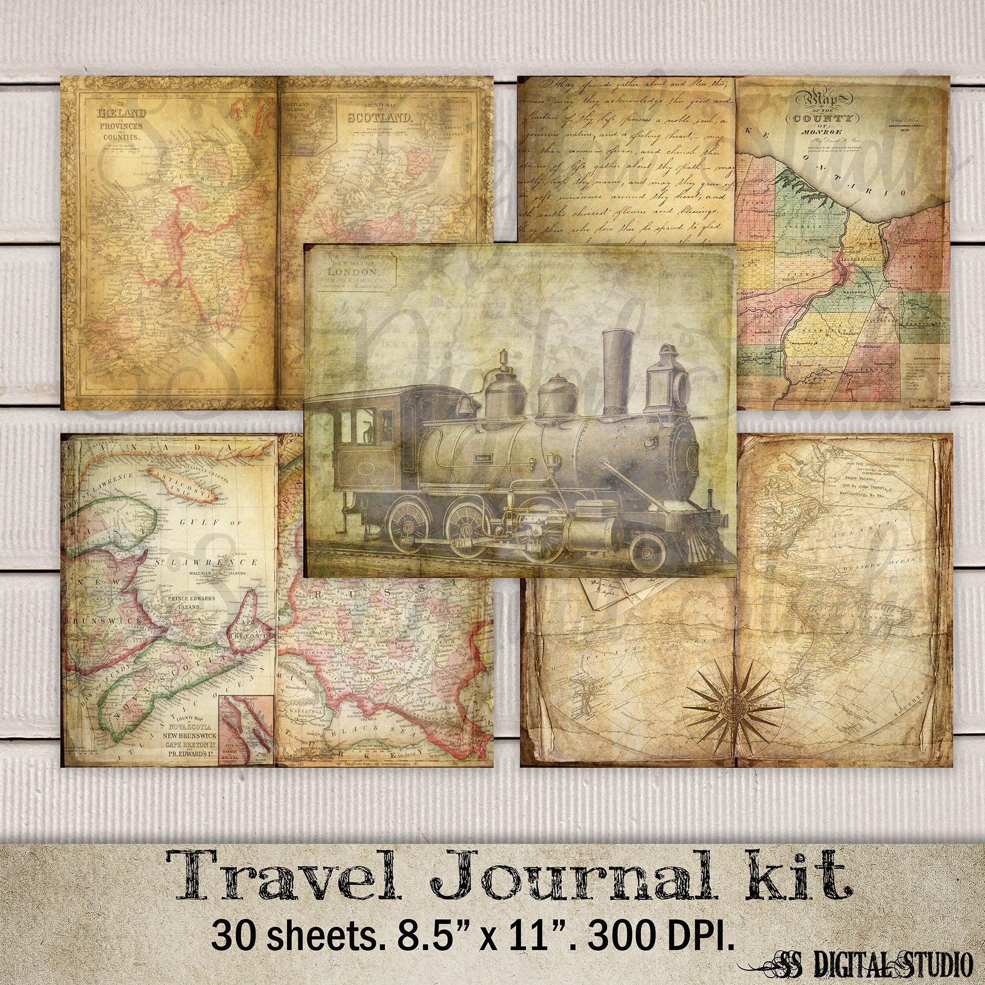Travel Journal Kit Map Printable Journal Vintage Journal - Etsy