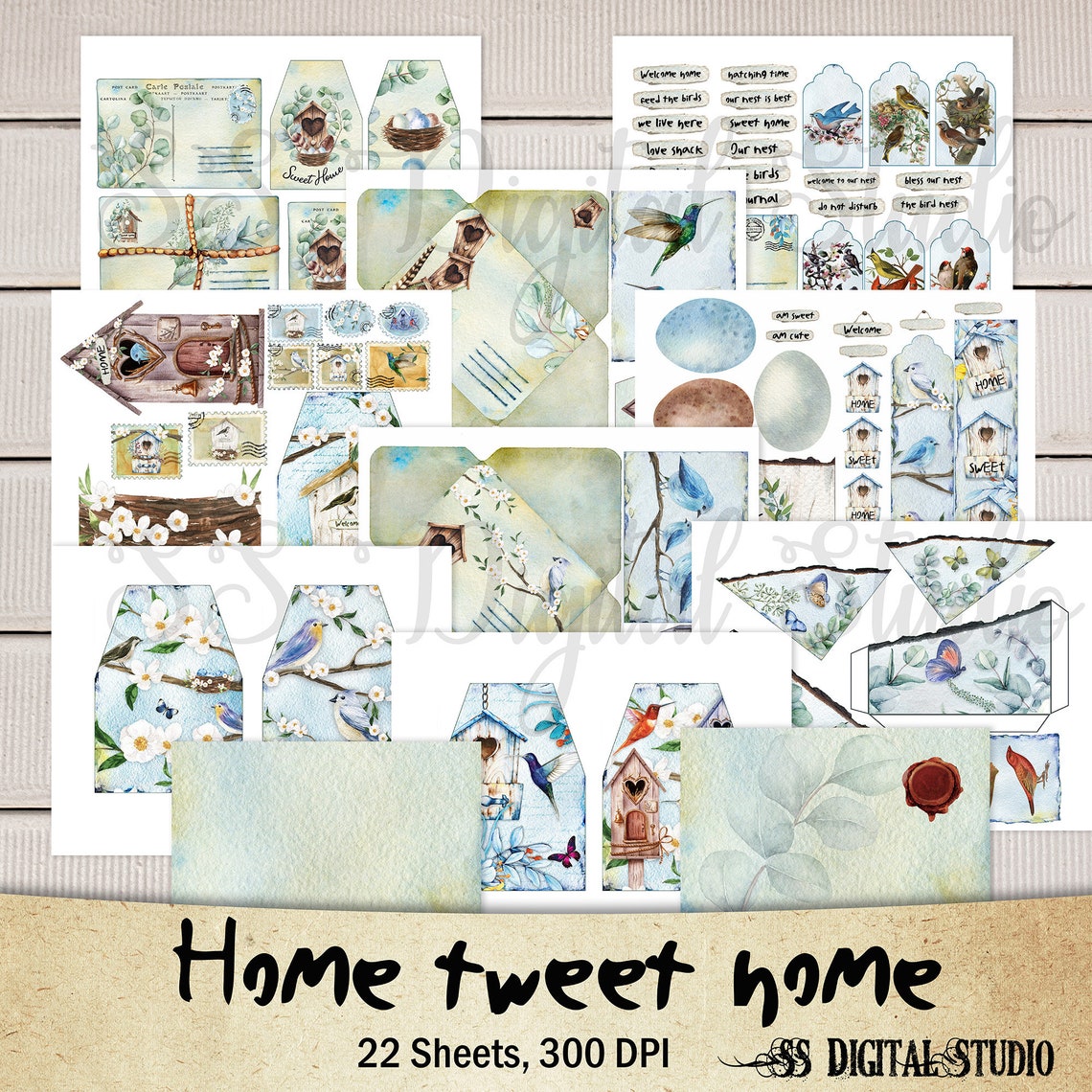 22 sheets Bird house theme journal kit Ephemera kit | Etsy