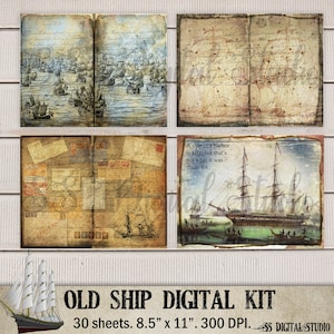 Nautical, Old Ship, Junk Journal Kit, Vintage, Journal, Map, Sea Ship ...