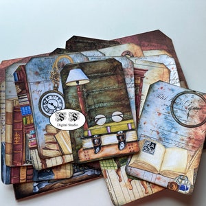 24 Book Themed Tags, Loaded Pocket Tags, Junk Journal Kit, Ephemera ...