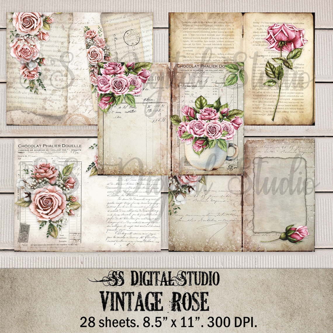 Vintage Roses Antique journal page journal kit vintage | Etsy