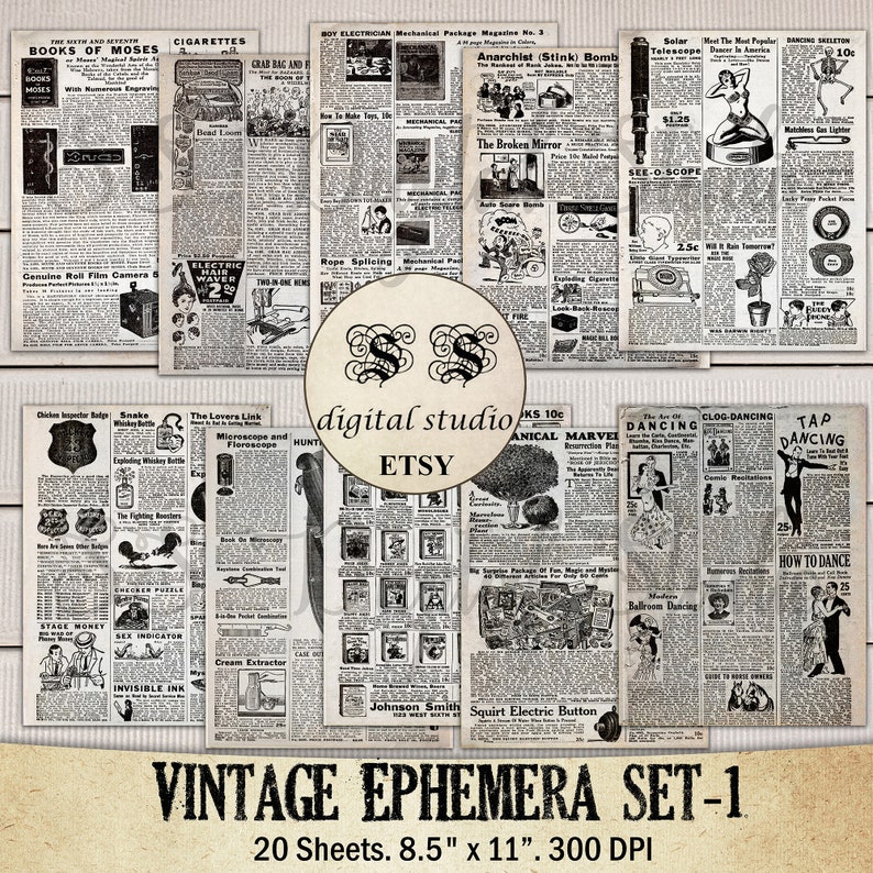 SET 01 Gray Scale Vintage Collage Paper Ephemera Script | Etsy