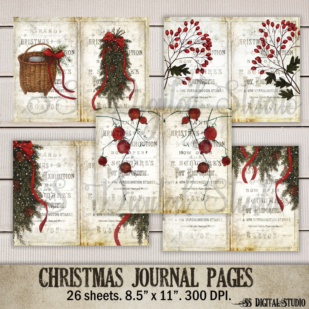 White Christmas Journal Kit, Vintage, Junk Journal Kit, Printable ...