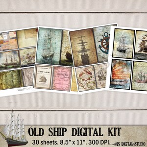 Nautical, Old Ship, Junk Journal Kit, Vintage, Journal, Map, Sea Ship ...