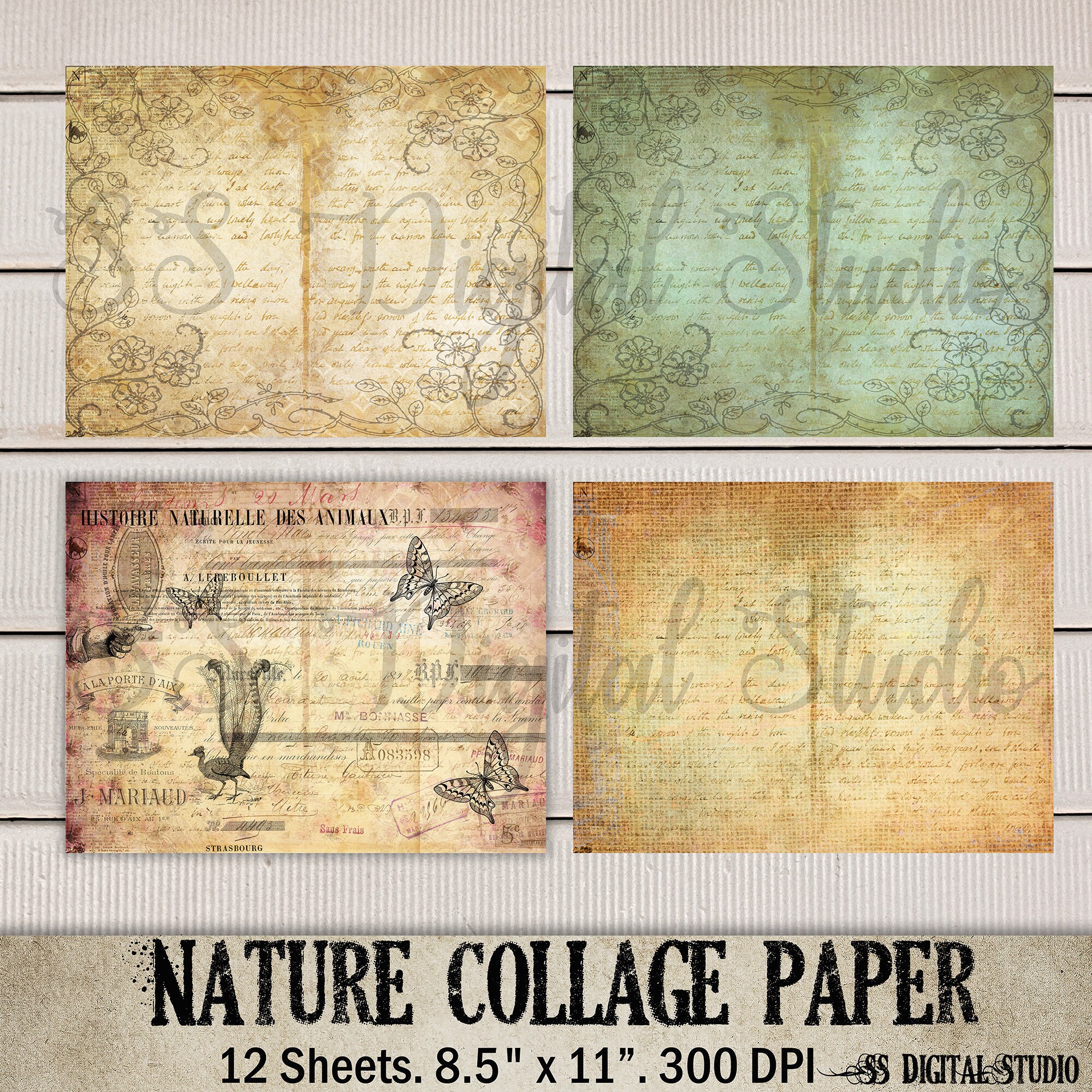 Nature Collage Paper Birds Journal Paper Printable Digital - Etsy