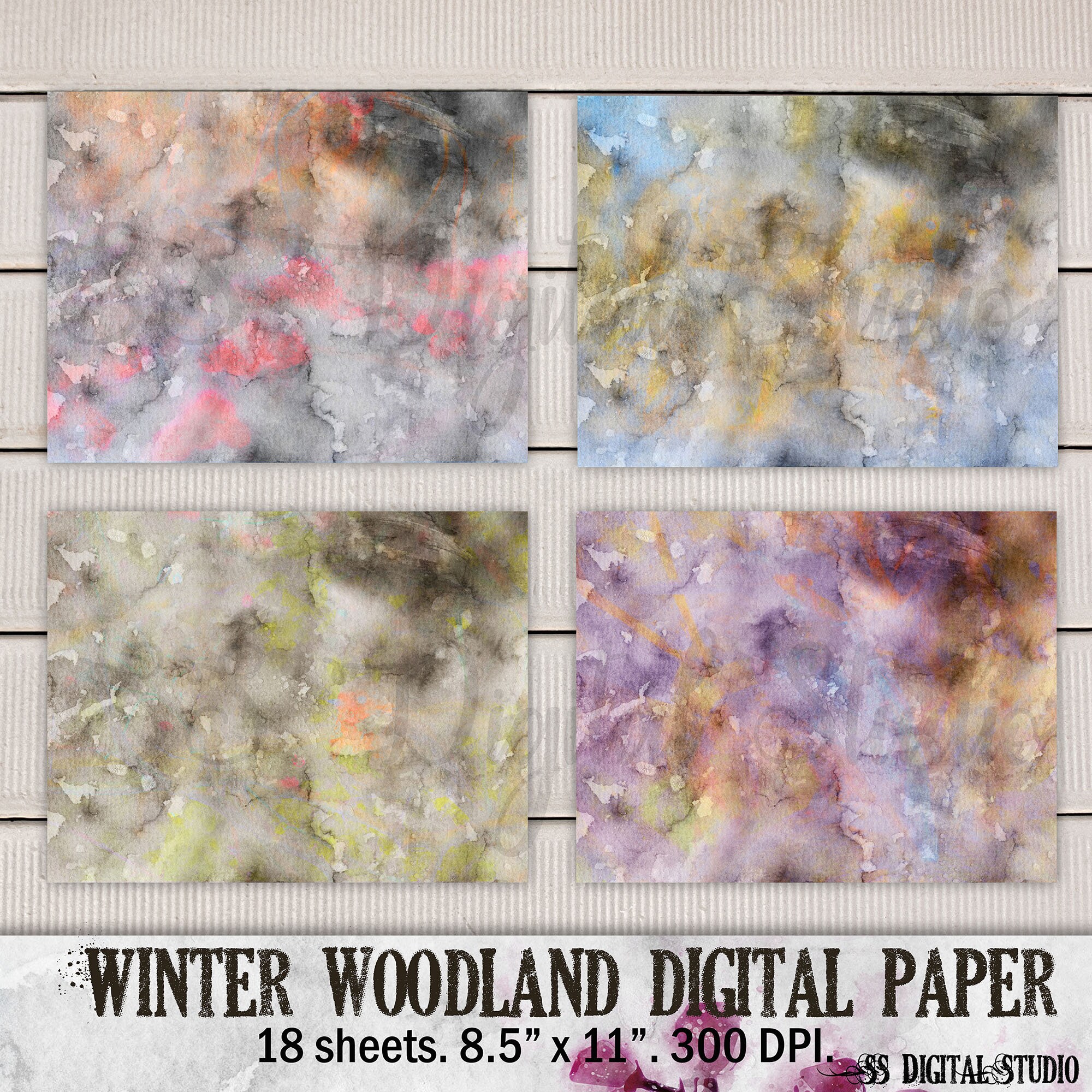 Watercolor Winter Woodland Journal Digital Paper Winter - Etsy