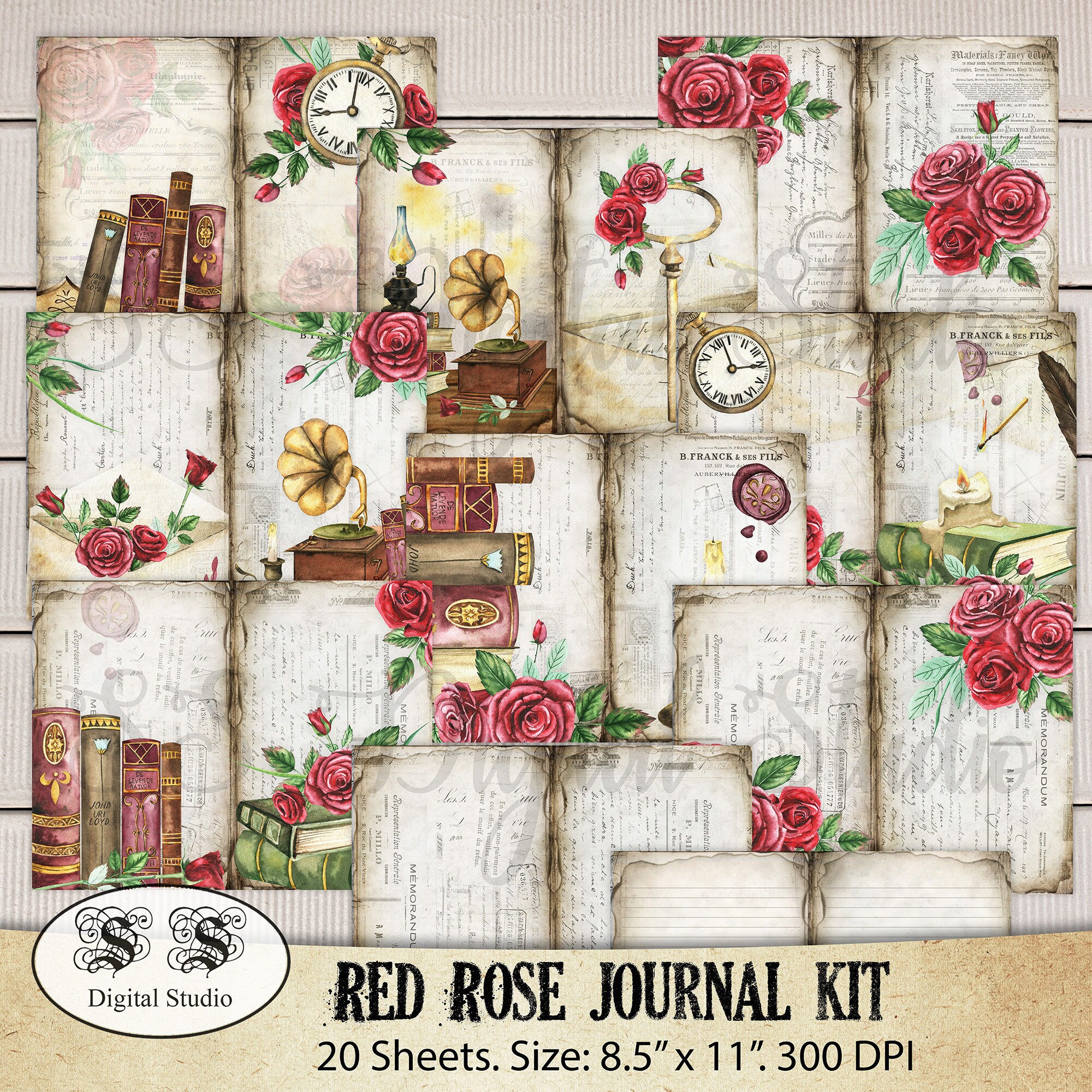 Red Roses Antique Journal Page Journal Kit Vintage - Etsy