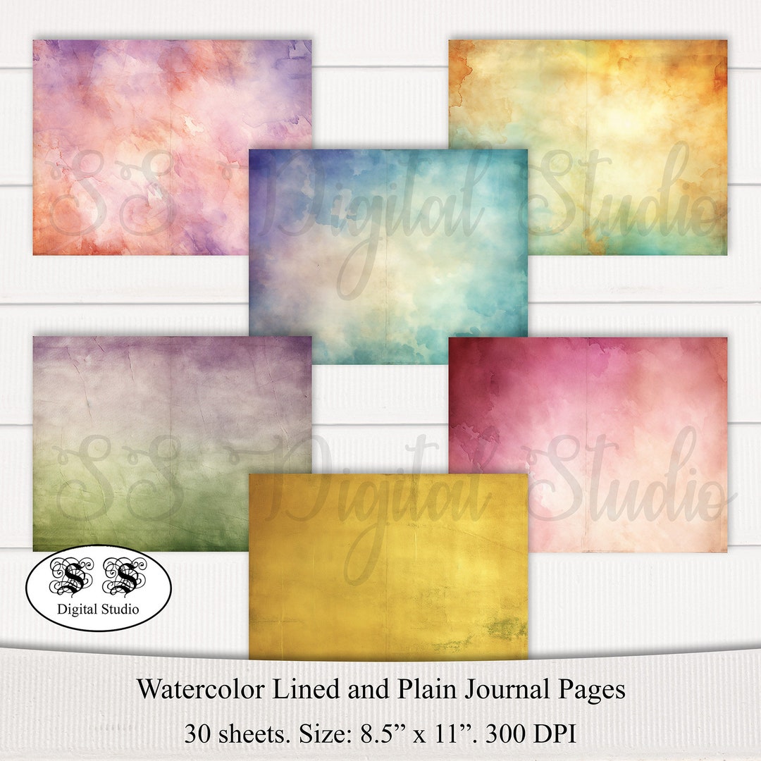 Watercolor Landscape, Plain, Lined, Writing Journal Paper, Digital ...