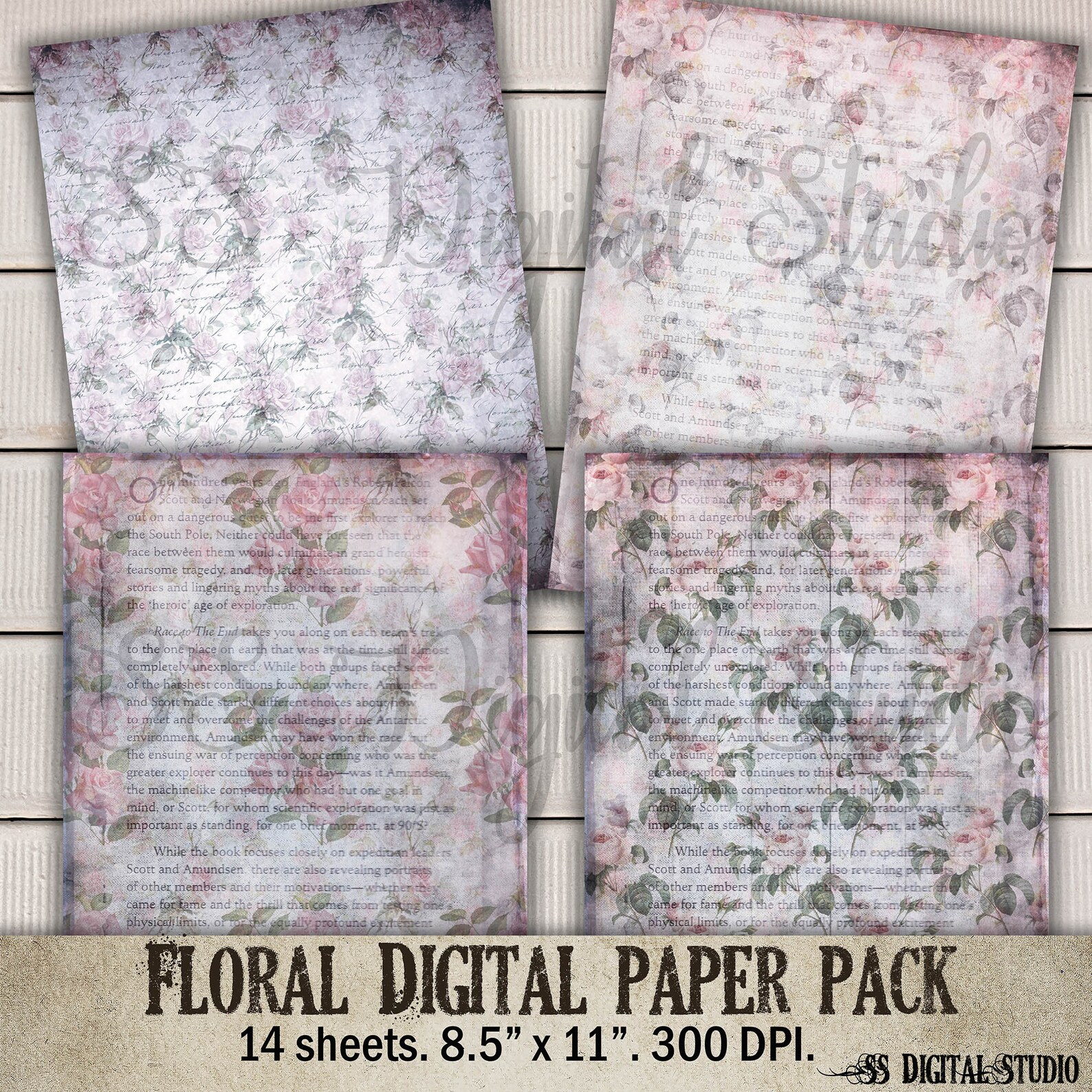 Vintage Shabby Chic Digital Scrapbook Paper Pack Pink Floral - Etsy
