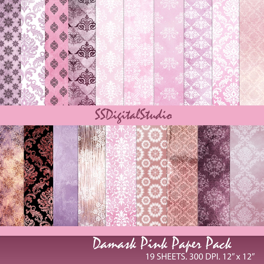 Vintage, Grunge, Pink, Damask Digital Paper Pack, Card Making ...
