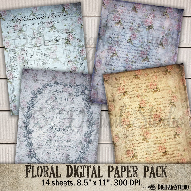Vintage Shabby Chic Digital Scrapbook Paper Pack Pink Floral - Etsy