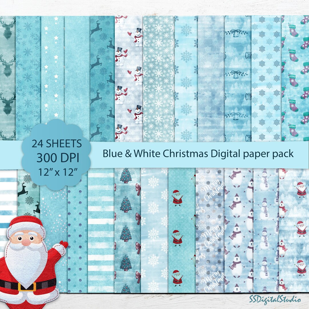 Blue & White Christmas Digital Paper Pack (digital Download) - Etsy