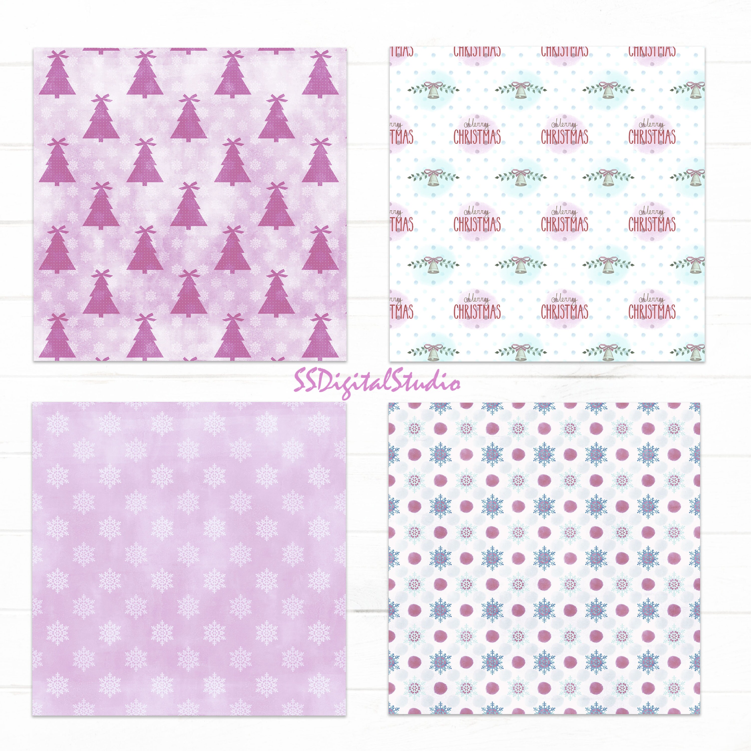 Christmas Pink Digital Paper Pack Card Making Back Ground - Etsy