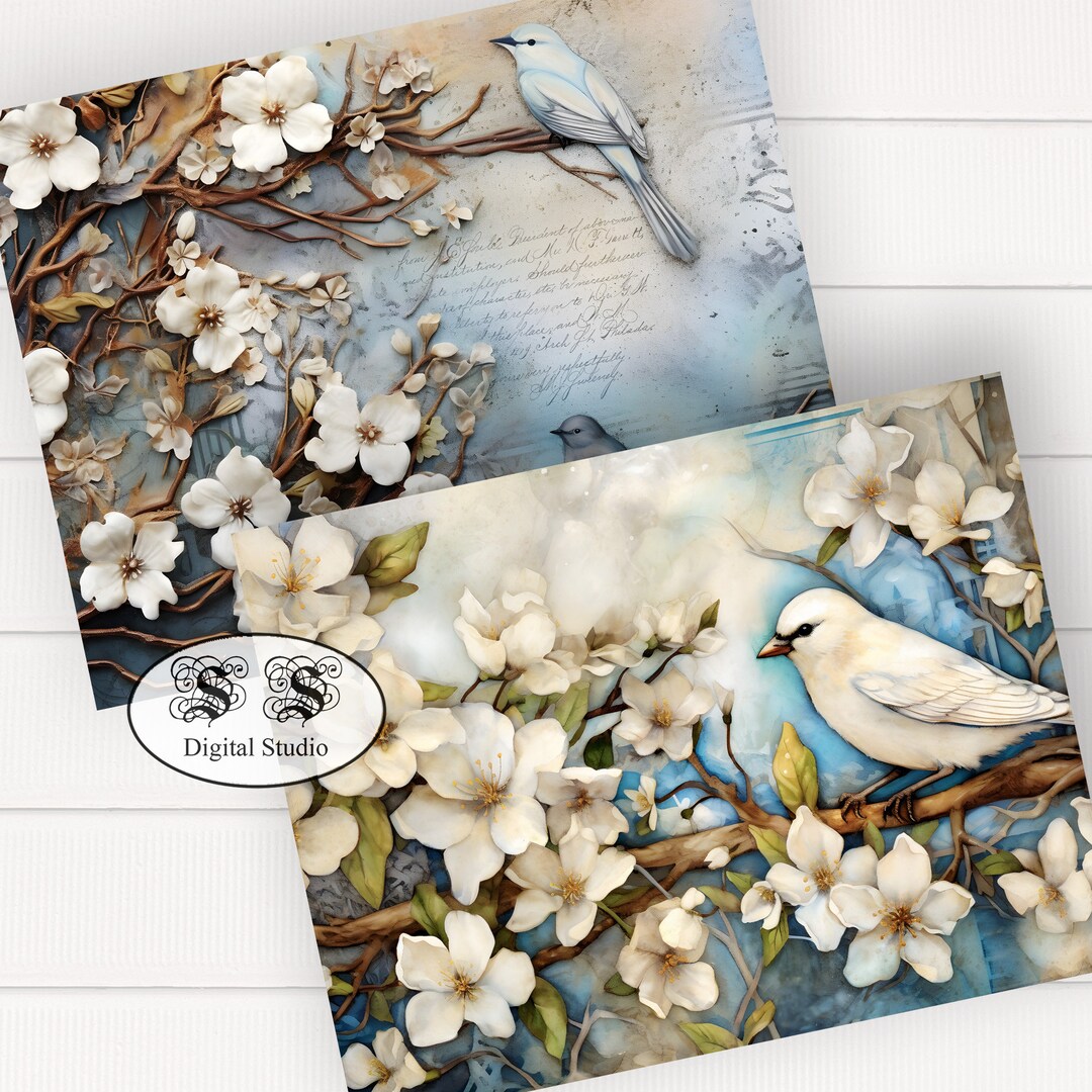 17 Sheets of White Flowers Journal Page, Digital Scrapbook Paper Pack ...