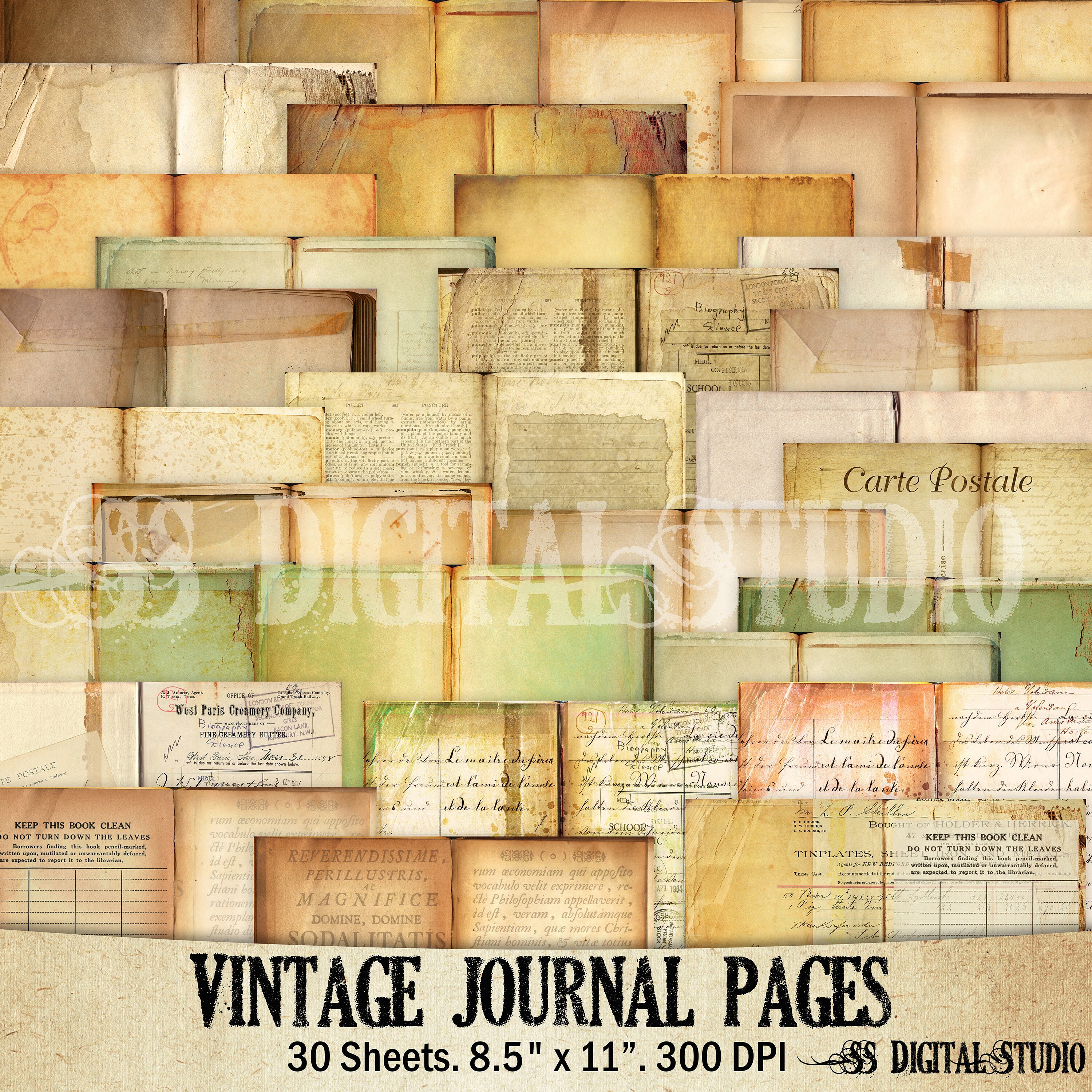 Landscape Plain Script Vintage Coffee Stained Junk Writing | Etsy