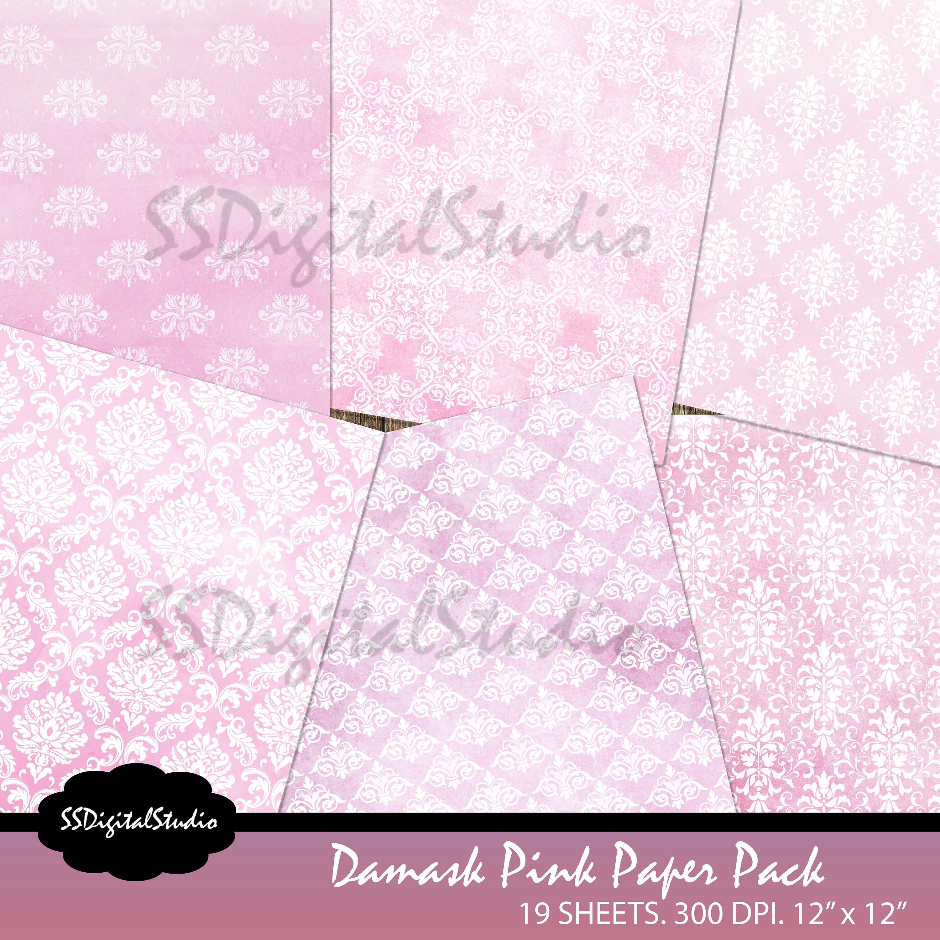 Vintage Grunge Pink Damask Digital Paper Pack Card Making - Etsy