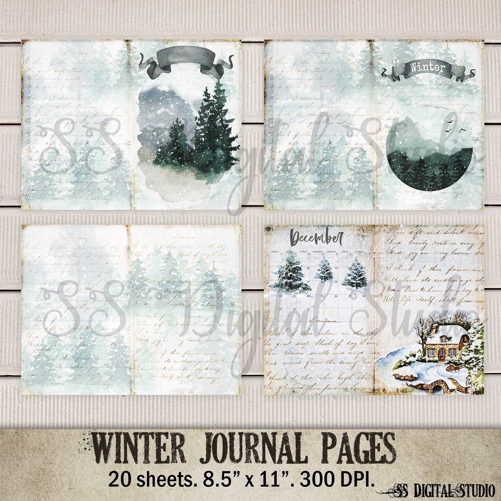 20 Sheets Winter Landscape Journal Page Winter Scenery Snow - Etsy