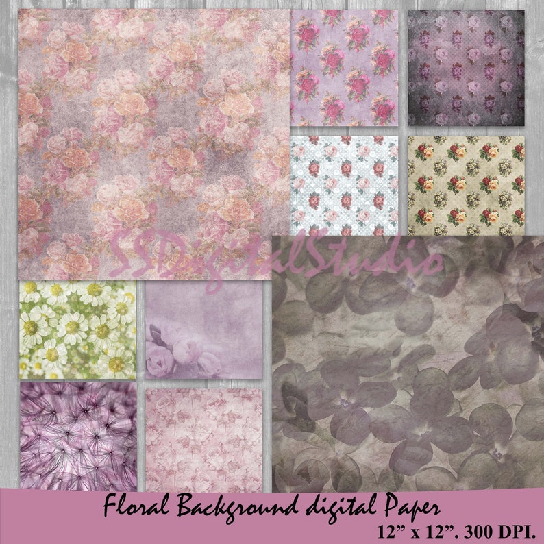 Floral Scrapbook Paper: Shabby Chic Pink Flower Printables (digital ...
