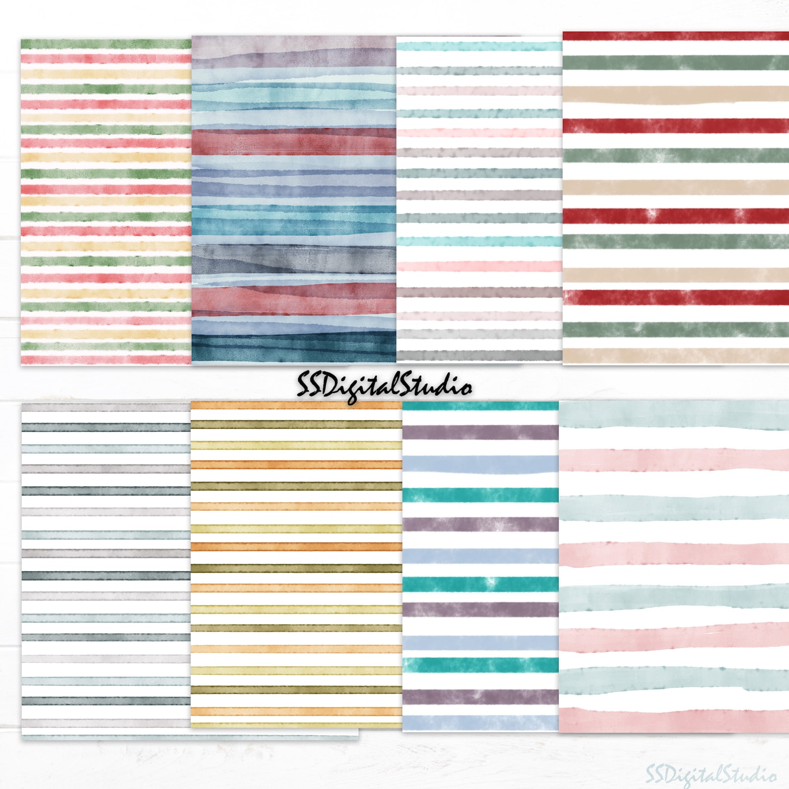Watercolor Stripes Strips Lines Holiday Digital Paper - Etsy