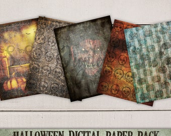 Vintage Halloween Paper Pack Skull Background Digital | Etsy