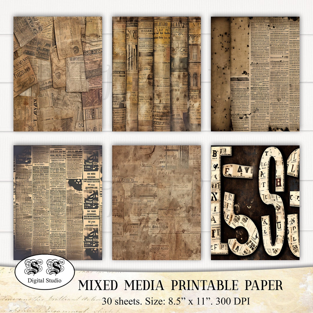 Mixed Media Printable, Vintage, Digital Paper,\ Newspaper, Antique ...