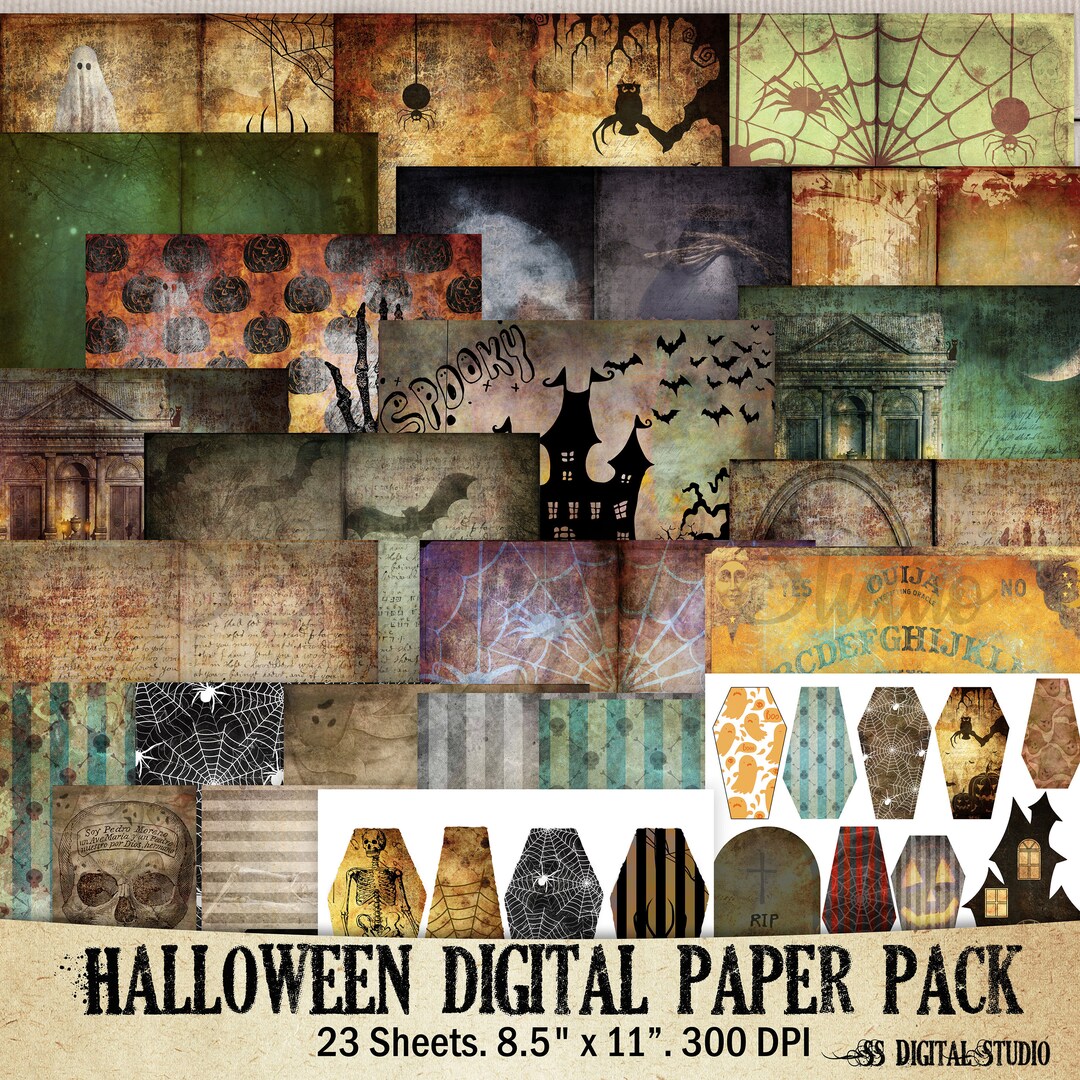Halloween Journal Paper, Digital Kit, Colorful, Mystical, Mysterious ...